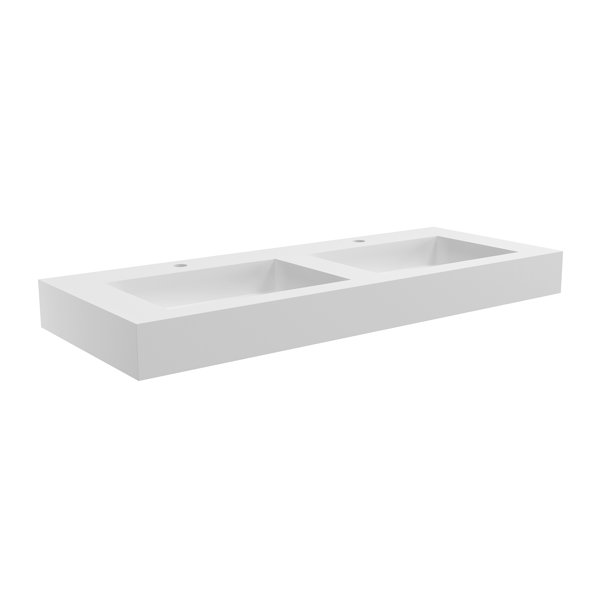 FRALIMK Double Floating Bathroom Wall Mount Sink Solid Surface Rectangle with Faucet Hole | Wayfair